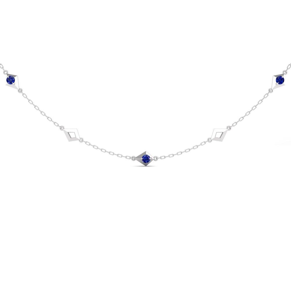 Blue Sapphire Station Chain Necklace